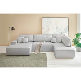 OTTO home Wohnlandschaft &raquo;FINNLEY Strurktur fein U-Form XXL 329 cm&laquo; Schlafsofa, Bettkasten, in Boucl&eacute;, Struktur fein und Mega Cord silber Bezugstoff 