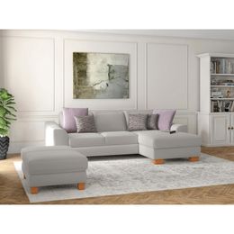 Sit & More sit&more Ecksofa &raquo;Dundee L-Form&laquo; mit Federkern und Massivholzf&uuml;&szlig;en, wahlweise mit Kopfteilverstellung silber B/H/T: 264cm x 86cm x 175cm, Struktur 