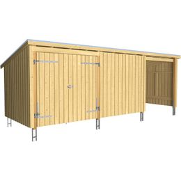 Plus Gartenhaus &raquo;Multi&laquo; Gartenhaus 14 m&sup2;, Doppelt&uuml;r und Wand, Dachpappe/Aluleisten/H-F&uuml;&szlig;e beige Holzwerkstoff Einheitsgr&ouml;&szlig;e