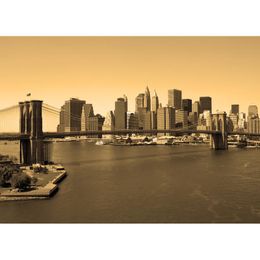 papermoon Fototapete &raquo;Brooklyn Bridge in Sepia&laquo; glatt bunt Vlies B/L: 3,5m x 2,6m, Bahnen: 7 Stk.