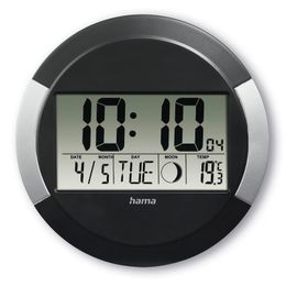 Hama Funkwanduhr &raquo;Digitale Funkuhr "Ischia", DCF, Schwarz&laquo; Tischuhr mit Temperaturanzeige schwarz &Oslash; 24,5cm, Funkuhr