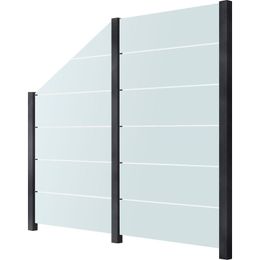 STAKET PRO Zaun Glaszaun, Gesamtl&auml;nge: 2,29 m, 3 Pfosten grau Aluminium, Glas Pfosten: 3 Stk.