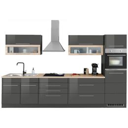 KOCHSTATION K&uuml;chenzeile &raquo;KS-Wien&laquo; Breite 340 cm, wahlweise mit E-Ger&auml;ten und Induktion grau B/H/T: 340cm x 60cm,mit Cerankochfeld (Schott)