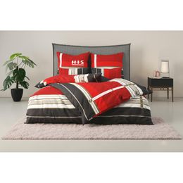 OTTO home Bettw&auml;sche &raquo;Golfi in Gr. 135x200 oder 155x220 cm&laquo; 2 sportliche Streifen Bettw&auml;sche aus Baumwolle, Marke H.I.S by OTTO home rot Linon, 
