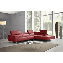 Egoitaliano Ecksofa &raquo;Malika, elegant und bequem, Designsofa, L-Form&laquo; mit Ottomane, inkl. Kopfteilverstellung und chromfarbenen Metallf&uuml;&szlig;en rot Leder &raquo;BULL&laquo; (