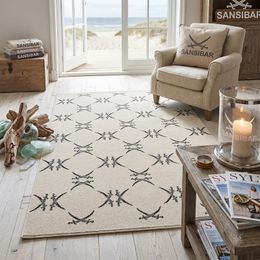 Sansibar Teppich &raquo;Heide SA-037&laquo; rechteckig 10 mm H&ouml;he modernes Design, mit Motiv: gekreuzte S&auml;bel, Wohnzimmer beige Polypropylen B : 80cm 1 Stk., 10mm, L: 