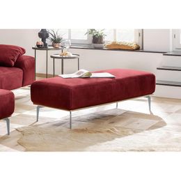 W.Schillig Polsterhocker &raquo;run&laquo; mit elegantem Holzsockel, F&uuml;&szlig;e in Silber matt, Breite 150 cm rot Longlife Xtra-Leder Z73: Naturwalkleder der 