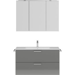 Nobilia Badm&ouml;bel-Set &raquo;Tolvina&laquo; vormontiert, mit Soft-Close, 2 Stk. tlg. grau B/H/T: 101cmcm x 169cmcm x 48,7cmcm, Griffe edelstahlfarbig