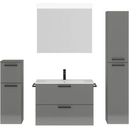 Nobilia Badm&ouml;bel-Set &raquo;Tolvina&laquo; vormontiert, mit Soft-Close, 4 Stk. tlg. grau B/H/T: 160cmcm x 169cmcm x 48,7cmcm, Griffe schwarz