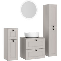 Nobilia Badm&ouml;bel-Set &raquo;Cascada&laquo; Set, inkl. Aufsatzwaschbecken und beleuchtetem Spiegel mit Touch-Sensor, 4 Stk. tlg. beige B/H/T: 140cmcm x 172cmcm x 