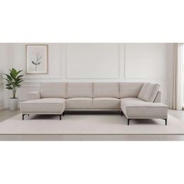 OTTO home Wohnlandschaft &raquo;OLAND Cord U-Form, XXL, B: 345 cm, Skandi-Design&laquo; U-Form, 345 cm, Wellenunterfederung, Skandi-Design, Metallf&uuml;&szlig;e beige 92%