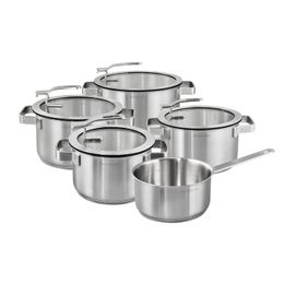 Hanseatic Topf-Set &raquo;STYLE&laquo; Set, Fleischtopf 1x 16 cm / 2x 20 cm / 1x 24 cm, Stielkasserolle 16 cm, 9 Stk. tlg. Edelstahl 18/10 silber Einheitsgr&ouml;&szlig;e