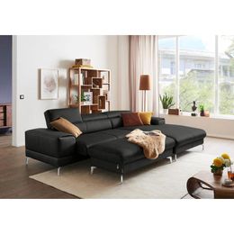 W.Schillig Polsterhocker &raquo;piedroo&laquo; F&uuml;&szlig;e in Chrom gl&auml;nzend grau Longlife Xtra-Leder Z59: Glattleder mit modischer Pr&auml;gung. Hautst&auml;rke 0, 9 - 1, 1 mm B/