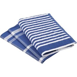 Ross Geschirrtuch &raquo;Exclusiv&laquo; 1x K&uuml;chen-Frottiertuch (Streifen) und 2 Geschirrt&uuml;cher (Karodesign) blau 100% Baumwolle, 50% Baumwolle, 50% Leinen 3 Stk.
