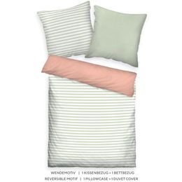 Tom Tailor HOME Bettw&auml;sche &raquo;STRIPES WITH A KICK in Gr. 135x200cm oder 155x220cm&laquo; 2 Stk. new bedroom, farbige Paspel am Kissen gr&uuml;n Perkal, 