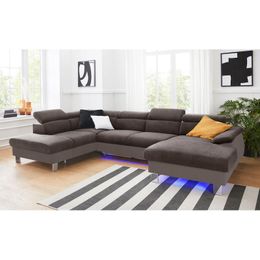 COTTA Wohnlandschaft &raquo;Komaris U-Form, B: 320 cm&laquo; mit Kopfteilverstellung, optional Schlaffunktion, Bettkasten & Licht braun Microfaser PRIMABELLE (100