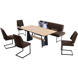K+w Komfort & Wohnen K+W Komfort & Wohnen Essgruppe &raquo;Longbeach&laquo; 6 Stk. tlg. Essgruppe in Spitzkissenoptik mit 4 Freischwingern, Gestell in Metall braun B/H/T: 204cm x 89cm