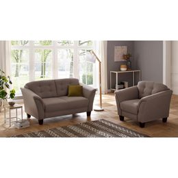 OTTO home Sessel &raquo;Trondheim&laquo; mit Federkern, Knopfheftung im R&uuml;cken, F&uuml;&szlig;e Buche beige Flachgewebe (100% Polyester);Luxus-Microfaser (90% Polyester, 10%