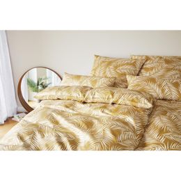 Elegante Bettw&auml;sche &raquo;Maison Leaves&laquo; 2 Stk. angenehmes Hautgef&uuml;hl gelb Mako-Satin, Obermaterial: 100% Baumwolle B/L: 135cm x 200cm, 1 Stk., 1 Stk., Mako-Satin, 
