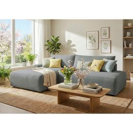 Trendmanufaktur Ecksofa &raquo;Prag, Schlafsofa mit Bettkasten, Couch in L-Form, Breite 253 cm&laquo; in feinem Strukturstoff, grau, Recamiere links grau 95%