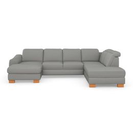 Sit & More sit&more Wohnlandschaft &raquo;Dundee U-Form&laquo; mit Federkern und Massivholzf&uuml;&szlig;en, wahlweise mit Kopfteilverstellung silber B/H/T: 338cm x 86cm x 219cm, Luxus