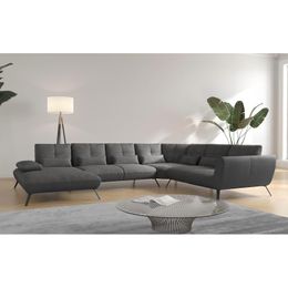 OTTO home Wohnlandschaft &raquo;Mikado U-Form&laquo; inkl. Sitztiefenverstellung und Armteilverstellung grau 100% Polyester B/H/T: 376cm x 88cm x 297cm, Breitcord