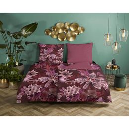 Descanso Wendebettw&auml;sche &raquo;Farze&laquo; 2 Stk. Baumwolle, Mako Satin, 135x200, Biese, Rei&szlig;verschluss, Wende, Blumen bunt Satin (Bio-Baumwolle), Obermaterial: 100% 