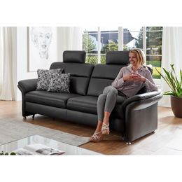 Die PlanBar 3-Sitzer &raquo;PN-EM16031, Breite 228 cm, mit Kopfst&uuml;tzen&laquo; wahlweise mit Relaxauszug schwarz B/H/T: 228cm x 119cm x 92cm, Glattleder TORRO 