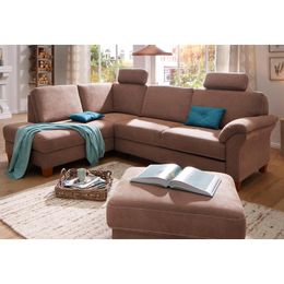 OTTO home Ecksofa &raquo;Borkum L-Form, B: 249 cm - OTTO. Verl&auml;ssliche Qualit&auml;t.&laquo; mit Schlaffunktion, Eckcouch mit Federkern braun Struktur (100% Polyester)