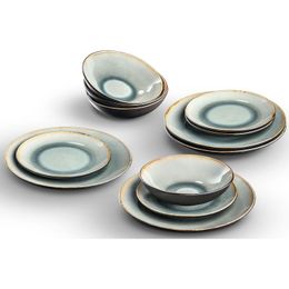 OTTO home Tafelservice &raquo;Leelani&laquo; Teller Set, Geschirr-Set in trendiger Naturoptik grau Steinzeug 12 Stk.