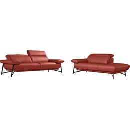 Egoitaliano Sofa &raquo;Anais, Design mit hohem Sitzkomfort, Fu&szlig;farbe schattengrau&laquo; Set, Kopfteil verstellbar, Leder BULL, marsala rot Leder BULL, Ottomane Armlehne 