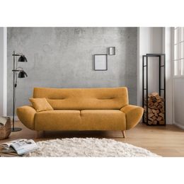 Home Affaire 3-Sitzer &raquo;Drago Wellenunterfederung, Breite 205cm, Holzfu&szlig;&laquo; frei im Raum stellbar, inkl. 1 Zierkissen gold 100% Polyester B/H/T: 205cm x 