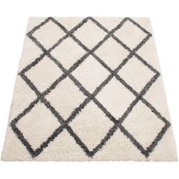 Paco Home Hochflor-Teppich &raquo;Arezzo 681&laquo; rechteckig 49 mm H&ouml;he modernes Rauten Design, sehr weicher Flor grau Polypropylen B : 120cm 1 Stk., 49mm, L: 160cm