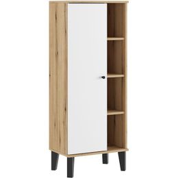 Home Affaire Stauraumschrank &raquo;Oslo, Badschrank mit Knopfgriff, Hochschrank im skandinavischen Design&laquo; in der T&uuml;rfarbe Wei&szlig; oder Grau verf&uuml;gbar, 