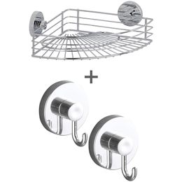 Wenko Eckregal &raquo;Vacuum-Loc Modell Bari&laquo; 3 Stk. tlg. f&uuml;rs Badezimmer mit 2 Haken, Befestigen ohne Bohren silber Metall B/H/T: 31cm x 9,2cm x 22,5cm