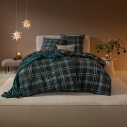 Estella Bettw&auml;sche &raquo;Harry&laquo; 2 gr&uuml;n Flanell, Bezug: 100% Baumwolle B/L: 155cm x 220cm, 1 Stk., 1 Stk., Flanell, B/L: 80cm x 80cm, 2