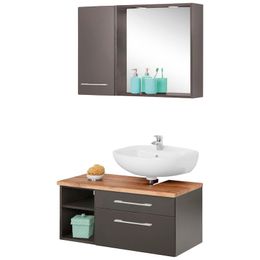 Welltime Badm&ouml;bel-Set &raquo;Davos&laquo; 3 Stk. tlg. grau Holzwerkstoff, MDF, Melamin Siphonausschnitt rechts