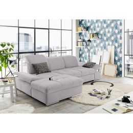 set one by Musterring Ecksofa &raquo;SO4100 V&laquo; mit verstellbaren Kopfteilen, wahlweise mit Funktionen, Cord-Bezug silber B/H/T: 284cm x 80cm x 190cm, Luxus-