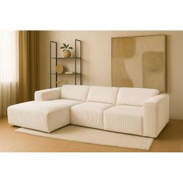 Home Affaire Ecksofa &raquo;Noord mit Kedernaht, Breite 281 cm, L-Form&laquo; Cord, Struktur, Webstoff, mit Wellenunterfederung, Massivholzrahmen beige 92% PES, 8