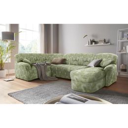 DOMO collection Wohnlandschaft &raquo;Bahia mit viel Platz, zeitloses Design, U-Form&laquo; wahlweise mit Bettfunktion gr&uuml;n Luxus-Microfaser (100% Polyester), mit