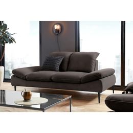 W.Schillig 2-Sitzer &raquo;enjoy&MORE&laquo; Sitztiefenverstellung, F&uuml;&szlig;e schwarz pulverbeschichtet, Breite 202 cm braun Chenille-Flachgewebe R66 (85% Polyester, 