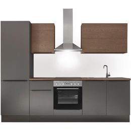 KOCHSTATION K&uuml;chenzeile &raquo;Cocco B/H/T 270x211x60 cm&laquo; Breite 270 cm, wahlweise mit E-Ger&auml;ten und Induktion grau B/H/T: 270cm x 211cm x 60cm, ohne E-