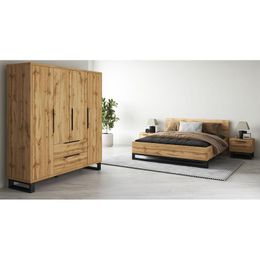 Home Affaire Schlafzimmer-Set &raquo;Bronne,Komplettschlafzimmer (Set,4-St)&laquo; Schlafzimmer-Set, Schrank 191cm breit, 2xNachtische, Bett180/200cm braun 