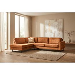 OTTO home Ecksofa &raquo;Pinto, 290 cm, Cord, Chenille, Lederoptik, Ottomane links / rechts&laquo; mit Keder, schwarze Metallf&uuml;&szlig;e, Wellenunterfederung braun 100% 