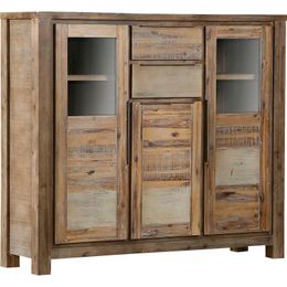 GUTMANN FACTORY Highboard &raquo;Tulsa&laquo; Vitrine, H&ouml;he 140 cm braun Holz teilmassiv B/H/T: 160cm x 140cm x 45cm, 2 Stk., Akazie, 3 Stk.
