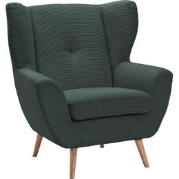 exxpo - sofa fashion Sessel &raquo;ALVESTA, Ohrensessel, Loungesessel mit hohem Sitzkomfort&laquo; gem&uuml;tliche R&uuml;ckenlehne, mit Knopfheftung und hohen Holzf&uuml;&szlig;en, 