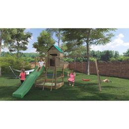 Fungoo Spielturm &raquo;Jarcas4&laquo; mit Schaukel & Rutsche, Kletterwand braun Holz, Metall, Polyethylen Einheitsgr&ouml;&szlig;e