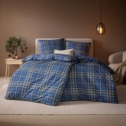 Estella Bettw&auml;sche &raquo;Quirin&laquo; 2 blau Flanell, Bezug: 100% Baumwolle B/L: 135cm x 200cm, 1 Stk., 1 Stk., Flanell, B/L: 80cm x 80cm, 2