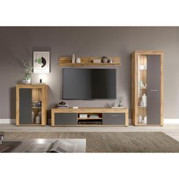 OTTO home Wohnwand &raquo;AOSTA, Breite 310cm, 4-teilige Wohn-Kombination&laquo; bestehend aus: Vitrine, Lowboard, Wandboard & Vitrine hoch, 4 Stk. tlg. braun 
