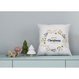 queence Dekokissen &raquo;Carolina&laquo; Kissenh&uuml;lle,Merry Christmas,Wei&szlig;,Weihnachtsmotiv,Festlich,Winterlich gold Polyester B/L: 40cm x 40cm, 1 Stk.